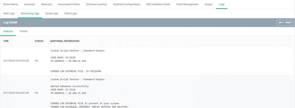 Monitor availability of comodo log database. - Automation Scripts - Library - (ITarian will ...